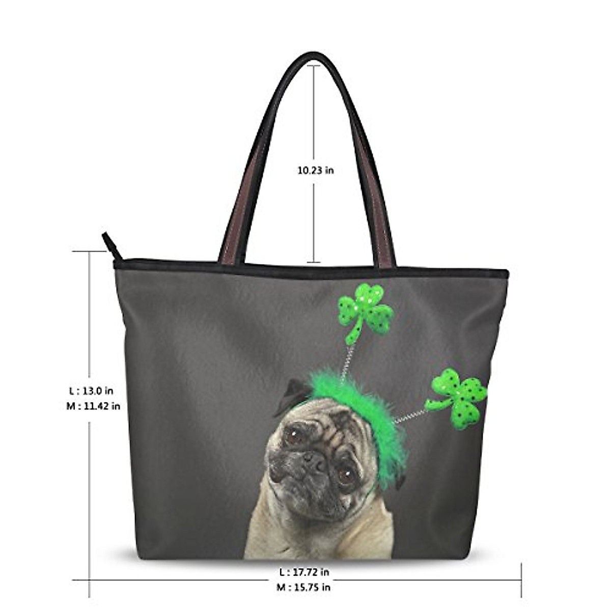 My Daily Women Tote Shoulder Bag Cute Pug Dog St. Patrick's Day Handbag Medium