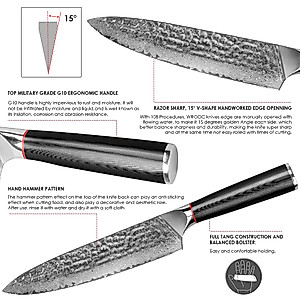 Home Safety Damascus Steel Chef Nakiri Knife 2Pcs Professional Cooking Knife Set – Razor Sharp Kitchen Chef's Knives with Ergonomic G10 Handle, Water Ripple Blade Non-Stick Cleaver, Gift Box