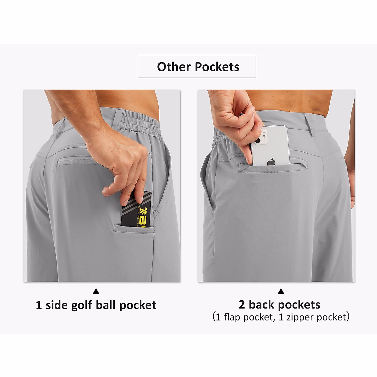 TBMPOY Men's Golf Shorts 9'' Elastic Waist Quick Dry for Flat Front Travel Casual Shorts with 5 Pockets(Light Grey,34)