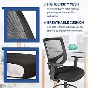 ZUNMOS Tall Office, Drafting High, Ergonomic Mesh Computer Task Table Chairs with Adjustable Armrests and Foot-Ring for Standing Bar Height Desk, Black