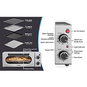 Unichefry Toaster Oven Air Fryer Combo with 4 Accessories, 1800W 15L Countertop Convection Toster Oven Fits 9 Slices or 12" Pizza, Stainless Steel with 4 Functions Including Convection, Bake & Broil