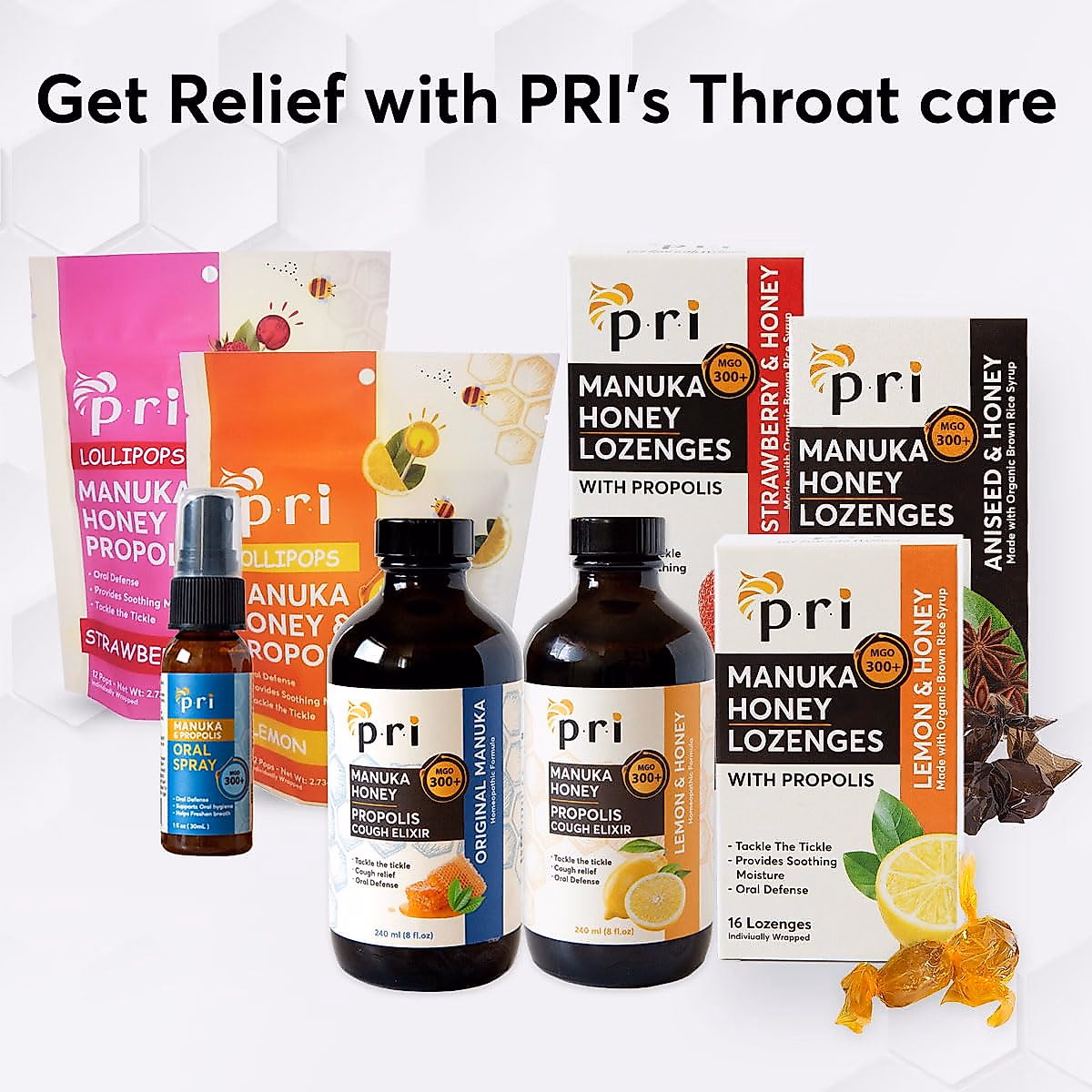 P.R.I Manuka Honey Lollipops with Propolis, Certified MGO 300+ - Throat Soothing, Lemon Flavor, (24 Lollipops, 5.46oz)