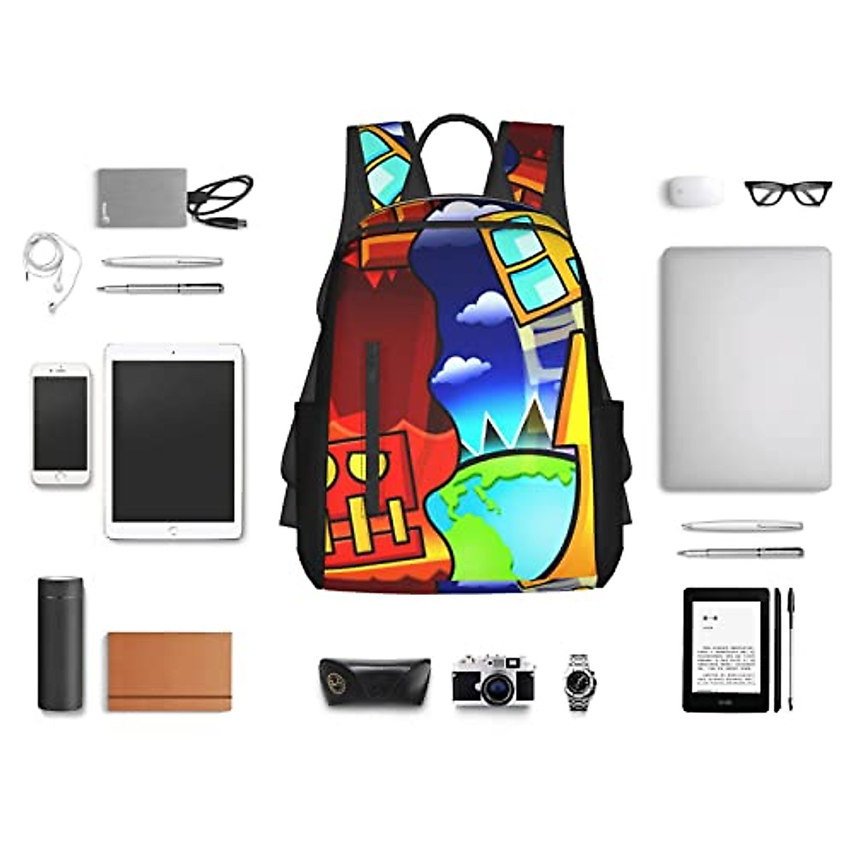 Geometry Dash Travel Backpack Multipurpose For Kids Teens Unisex Casual Daypacks Laptop Bookbag Outdoor Black