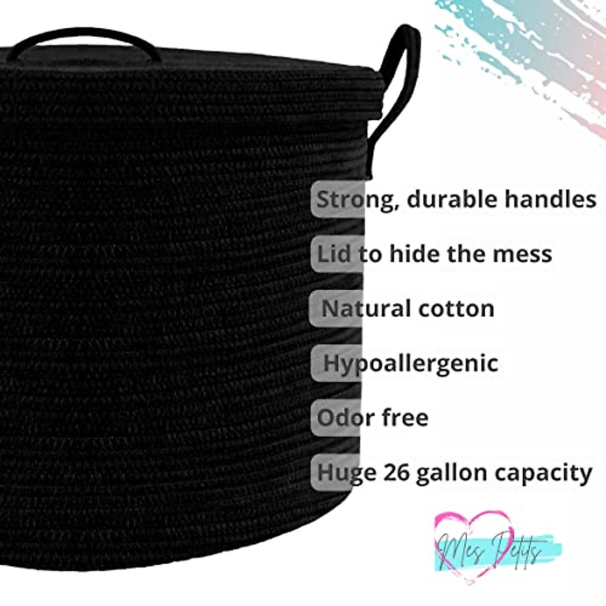 Extra Large Storage Laundry Basket 22" X 16" Cotton Rope Woven Basket for Blanket Basket with Handles for Living Room Toys Storage XXXL (Black)