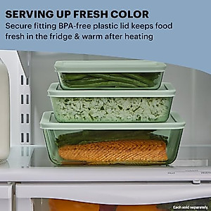 Pyrex Colors (11 Cup) Tinted Glass Large Rectangular Food Storage Container, Snug Fit Non-Toxic Plastic BPA-Free Lids, Freezer Dishwasher Microwave Safe, Green