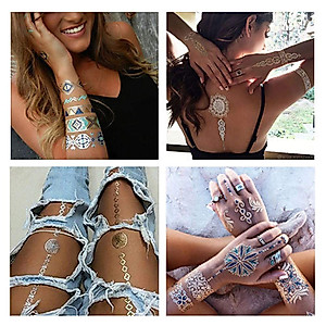 Metallic Temporary Tattoos 120+ for Women Teens Girls Tattoos Gold Silver Glitter Flash Waterproof Tattoo Stickers for Beach, Festivals, & Parties