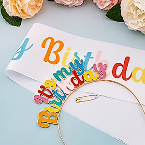 Chanaco Birthday Sash Birthday Girl Headband Set Birthday Crown Tiara Birthday Girl Sash Birthday Crowns for Women Happy Birthday Decorations Birthday Gifts for Women