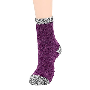 Fuzzy Socks for Women Fluffy Outdoor Socks Warm Fleece Socks Athletic Ankle Socks for Girls 6 Pack Purple