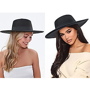 Women Men Classic Felt Fedora Hat Wide Brim Flat Top Boater Hat