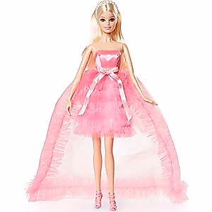 Barbie Birthday Wishes Doll with Blonde Hair and Pink Satin and Tulle Dress, Special Occasion Gifts and Collectibles