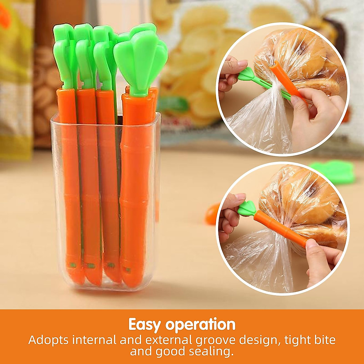 Refrigerator Sealing Clips, Cute Carrot Shape Food Bag Clips with Storage Box, Food Bag Sealer Clips for Kitchen, 2 Pack, 10 Pieces Total
