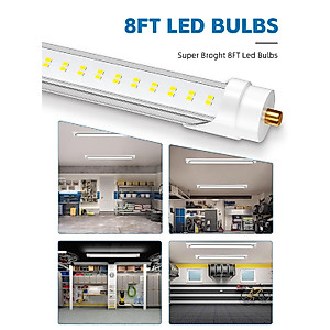 ELEKICO 8FT LED Bulbs, Super Bright 72W 9000lm 5000K, T8 T10 T12 LED Tube Lights, FA8 Single Pin T8 LED Lights, Clear Cover, 8 Foot LED Bulbs to Replace Fluorescent Light Bulbs (Pack of 6)