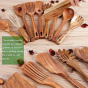 Kitchen Utenails Set with Holder,Kitchen Wooden Utensils for Cooking , Wood Utensil Natural Teak Wood Spoons for Cooking,Wooden Kitchen Utensil Set With Spatula and Ladle (11)