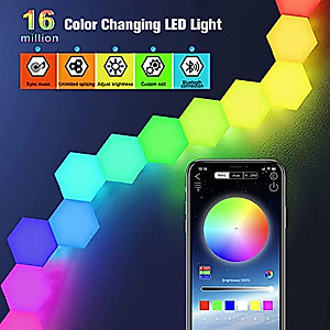 RWALOMOP LED Exit Sign with Emergency Lights, Two LED Adjustable Head Emergency Exit Lights, Hexagon Led Light for Bedroom/Gaming Room RGB Decor,led Wall Decor/Lighting Hexagon