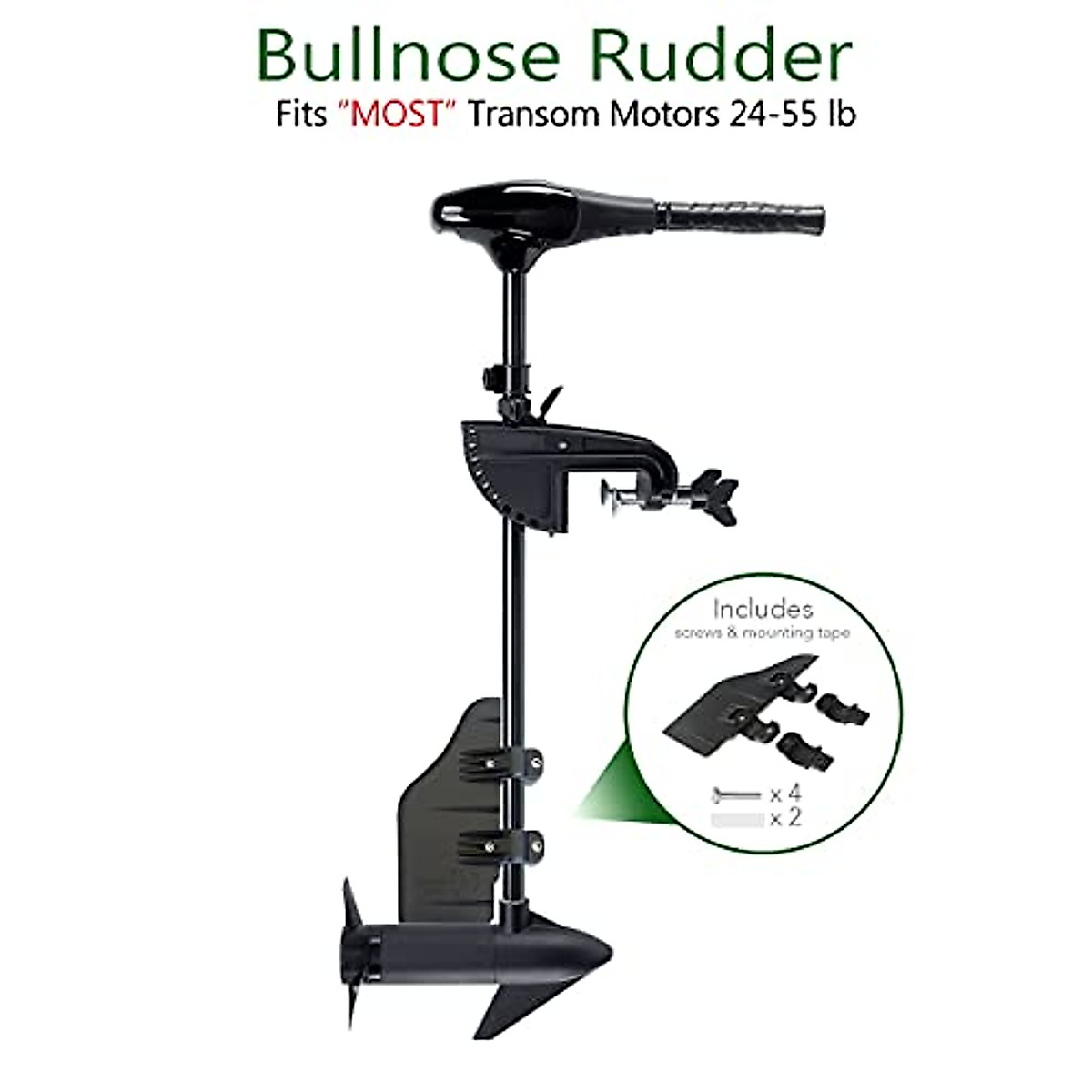 Bullnose Rudder clamp on boat rudder fits a 1.125" transom trolling motor shaft. Commonly used for, inflatable Pontoon, Pelican Bass Raider 10E, fishing Kayak, Canoe, Jon boat, etc. USA Manufactured