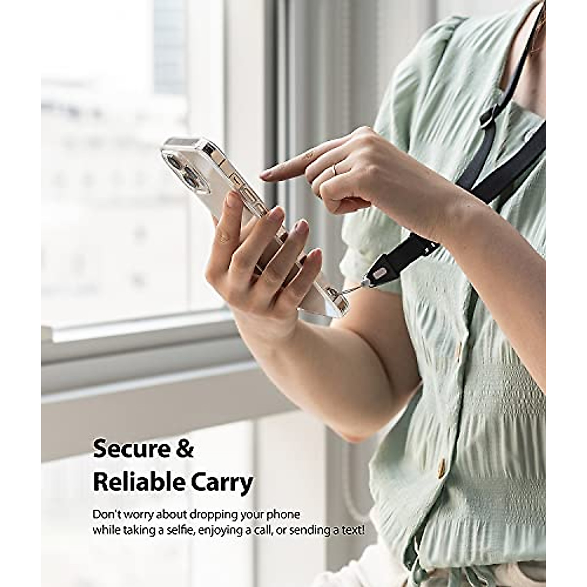 Ringke Lanyard Design Strap Shoulder Neck Hand Wrist Designed for Cell Phone Cases, Keys, Cameras & ID QuikCatch Lanyard Adjustable String - Black