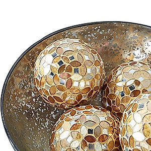 Deco 79 Glass Handmade Mosaic Orbs & Vase Filler, Set of 4 4"D, Gold