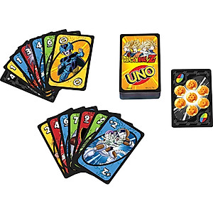 Mattel Games UNO Dragon Ball Z Card Game for Family Night Featuring TV Show Themed Graphics and a Special Rule for 2-10 Players