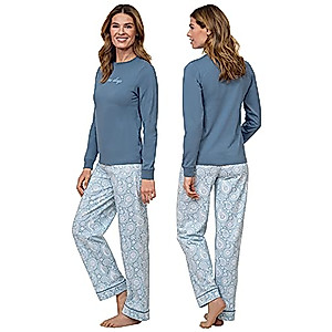 PajamaGram Womens PJs - Cotton Pajamas For Women, Blue Paisley, MD