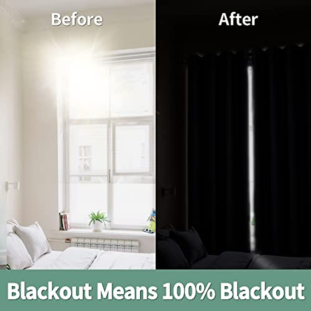 QUEMAS 100% Blackout Curtains for Bedroom 63 inch Length 2 Panels, Full Light Blocking Drapes with Black Liner, Thermal Insulated Grommet Window Curtains for Living Room, Each 42 x 63 Inch, Pure White