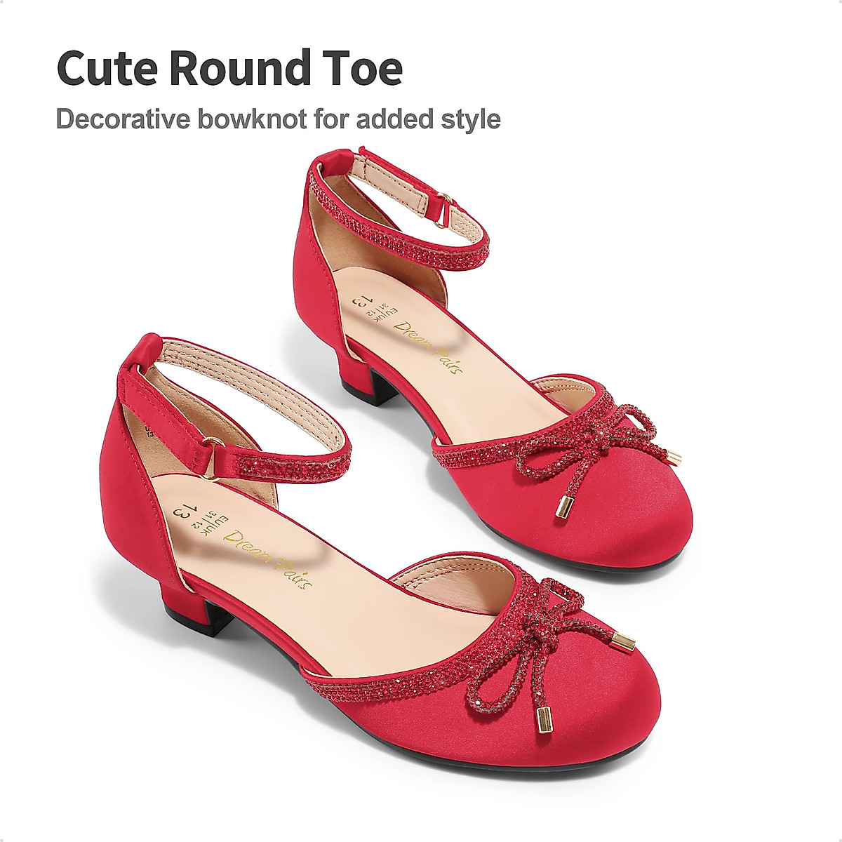 DREAM PAIRS Girls Dress Shoes Closed Toe Low Heels Ankle Strap Pumps for Toddler Little Big Kid Flower Party Wedding Princess,Size 2 Little Kid,RED,SDFL2318K