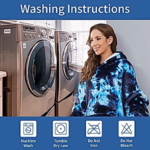 Esran Wearable Blanket Hoodie Sweatshirt for Women and Men with Sleeves and Big Pockets Super Warm One Size Fits All(Dark Blue Tie-dye)