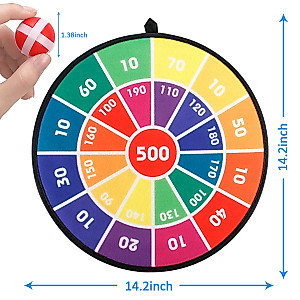 Fundia Kids Games 14.2 inch Dart Board Set with 10 Sticky Balls, Safe Indoor Outdoor Games for Kids, Toys for 3 4 5 6 7 8 9 10 Year Old Boys Girls Teen Gifts Christmas Birthday Gifts for Boys Girls