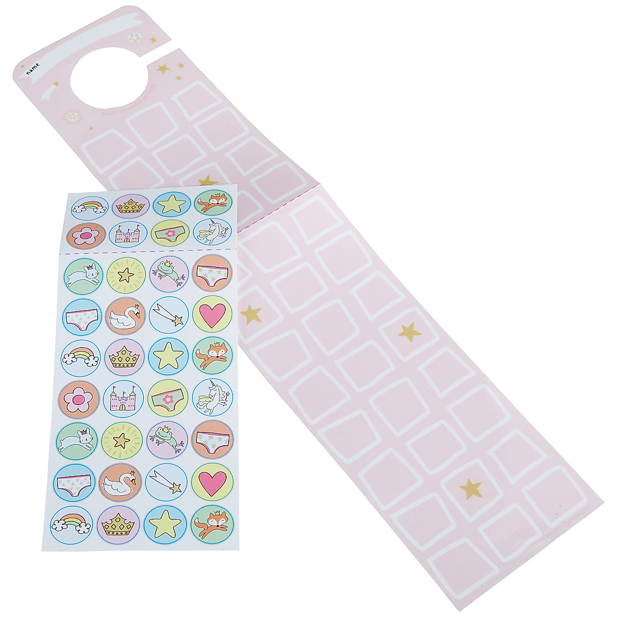 C.R. Gibson BTDK-24937 Super Princess Stickers and Hanging Door Knob Reward Chart Potty Training Tool for Girls, 3.5" W x 15.4" H, Multicolor, 36 Stickers