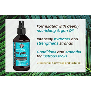 Arganatural Argan Leave-In Conditioner & Detangler for Damaged Hair, 8 fl oz Spray Bottle, Macadamia and Argan Oil, Paraben Free Hair Care