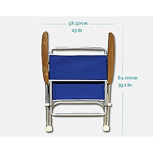 FORMA MARINE Boat Chairs Navy Blue Deck Folding Marine Aluminum Teak Furniture Set of 2 M100NB