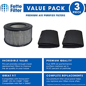 Fette Filter - Replacement 1 x HEPA Filter & 2 x Wrapping Carbon Pre-Filters Compatible with Honeywell 10500 (EV-10) 17000 17005 Part Number 20500. Combo Pack