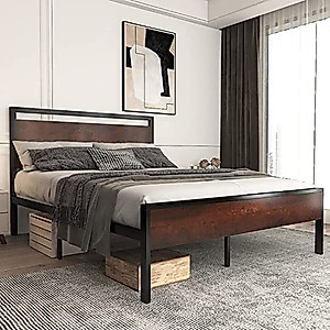 Allewie Full Size Platform Bed Frame with Wooden Headboard and Footboard, Heavy Duty 12 Metal Slats Support, No Box Spring Needed, Under Bed Storage, Non-Slip, Noise Free, Easy Assembly, Mahogany