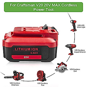 [2Pack] 20V 6.0Ah! High-Output Battery for Craftsman V20 Lithium Battery 20-Volt Power Tools CMCB201 CMCB202 CMCB202-2 CMCB204 CMCB204-2 CMCB205 Battery