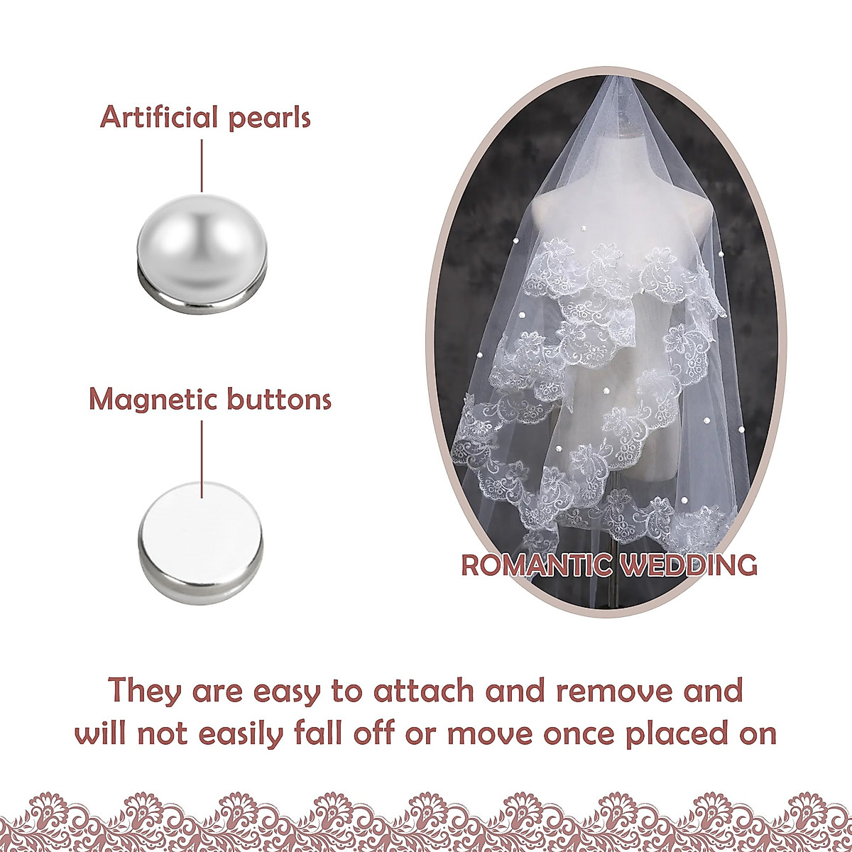 24 Sets Wedding Veil Weights Magnetic Pearls- 0.4 Inch Bridal Veil Weights Magnetic Double-sided Artificial Pearls for Wedding Bridal Decoration