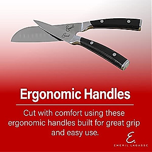 Emeril 2 Piece Knife Set 5 Santoku 3.5 Paring Knife Forged Steel Clad Emerilware (Black)