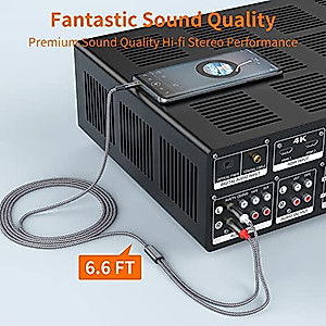 3.5mm to RCA Cable, (6.6ft/2M) RCA Male to Aux Audio Adapter HiFi Sound Headphone Jack Adapter Metal Shell RCA Y Splitter RCA Auxiliary Cord 1/8 to RCA Connector for Phone Speaker MP3 Tablet HDTV