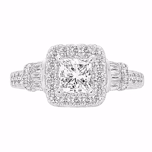 1.33 CTW Halo Engagement Rings for Women White Gold Princess Cut and Baguette Cut Moissanite Engagement Ring Platinum Plated Silver 10K 14K 18K Gold Wedding Anniversary Promise Rings with Text Engraving(14K Gold)