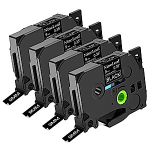 NineLeaf 4 Pack Compatible for Brother TZe-325 TZe325 TZ-325 TZ325 Label Tape 9mm 3/8'' 0.35'' White on Black Standard Laminated Labeling Work with P-Touch PT-D210 PTD400AD PTH110 PT-D600 Label Maker