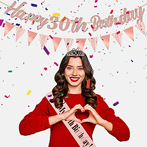 Rose Gold 30th Birthday Decorations for Girls Rose Gold 30th Birthday Banner 30th Birthday Sash 30th Tiara 40 Inch NO. 30 Rose Gold Foil Balloons Rose Gold Confetti Balloons 30th Rose Gold Party Set