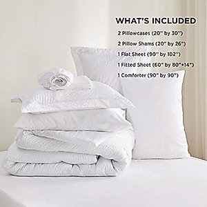 Bedsure White King Size Comforter Set - Bed in a Bag King 7 Pieces Stripes Seersucker Bedding Set, Soft Lightweight Down Alternative Comforter, King Bed Set (White, King)