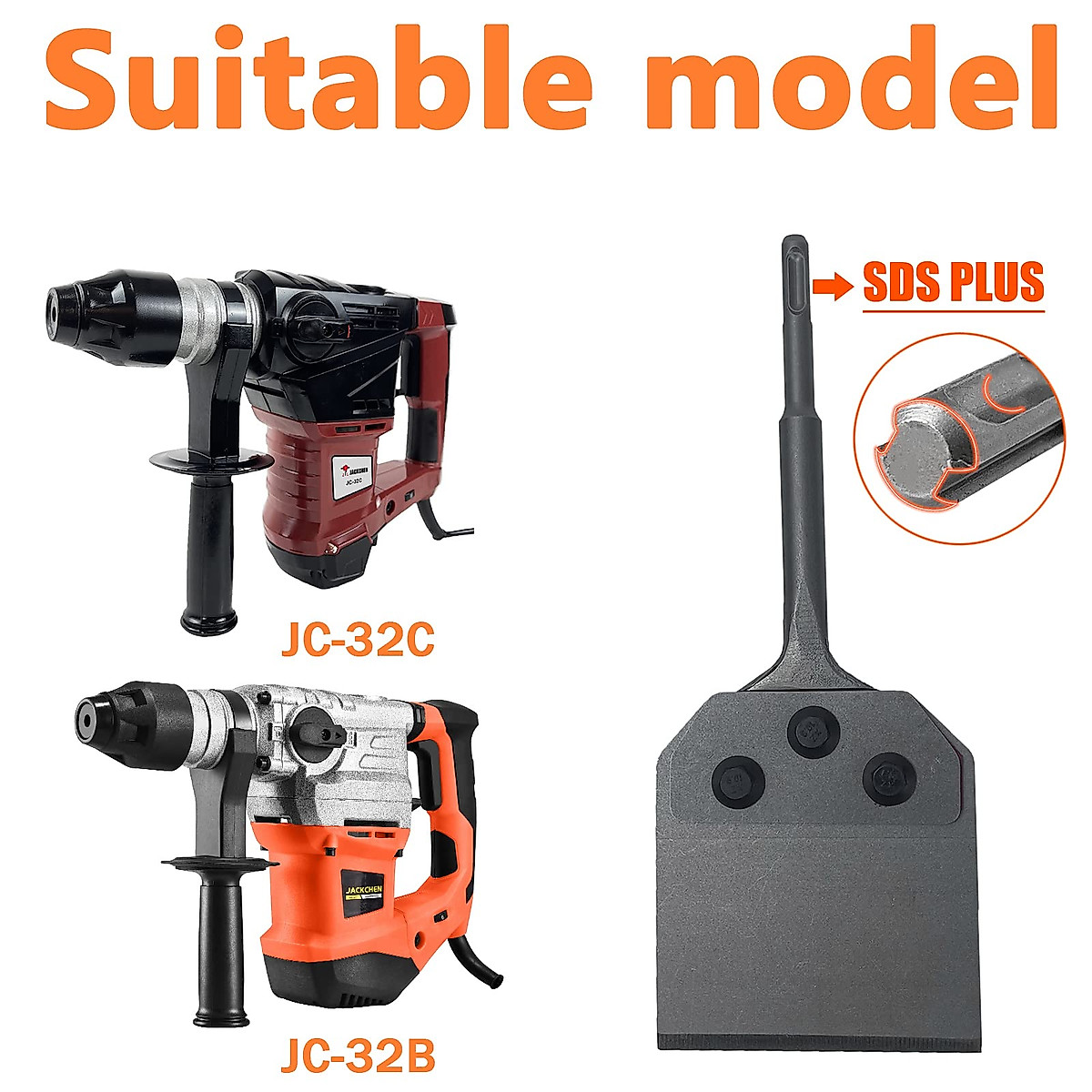 JACKCHEN SDS-Plus Floor Scraper Tile & Thinset Scaling Chisel Thinset Scraper Adhesives Remover Wall Scraper Fits SDS-Plus Rotary Hammer
