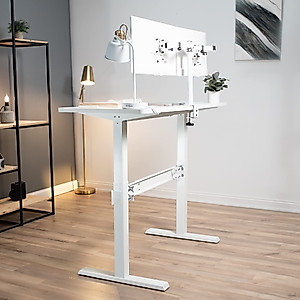 VIVO Universal Steel Clamp-on Desk Stabilizer Bar, 36 to 61.6 inch Bracket Support System for Sit to Stand Desk Frames, White, DESK-STB01W