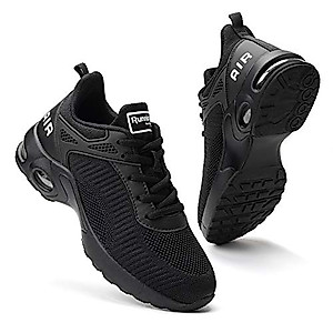 Women Air Athletic Running Shoes - Air Cushion Shoes for Womens Mesh Sneakers Fashion Tennis Breathable Walking Gym Work Shoes All Black Size 8