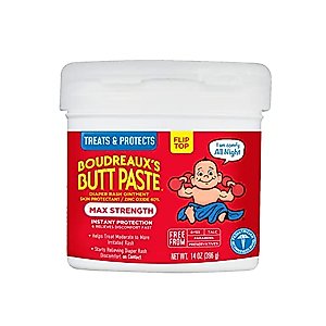 Boudreaux's Butt Paste Maximum Strength Diaper Rash Cream, Ointment for Baby, 14 oz Flip-Top Jar