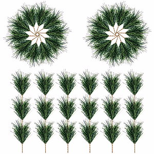 60 PCS Artificial Green Pine Needles Branches-Small Pine Twigs Stems Picks-Fake Greenery Pine Picks for Christmas Garland Wreath Embellishing and Home Holiday Garden Decoration