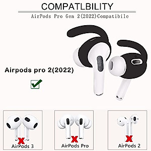 Luckvan 4 Pairs Ear Hooks for AirPods Pro 2 with Silicone Storage Pouch Earbuds Cover for AirPods Pro2 Accessory Wing Ear Tips Black
