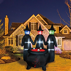 Halloween Decorations Inflatables Outdoor, 8.2FT Inflatable Halloween Three Witch Around Cauldron with Flame Light Halloween Blow Up Yard Decorations with Built-in LED for Outdoor Yard Patio Lawn