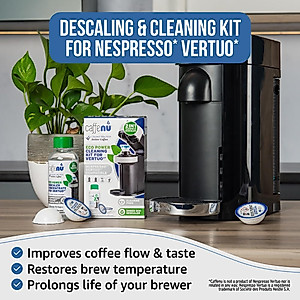 Nespresso Compatible Descaling Kit. 2 Uses Nespresso Vertuo Descaling Solution and 6 Cleaner Pods. Removes Limescale & Cleans Pod Area. Better Tasting & Hotter Coffee. 4 Months Supply.