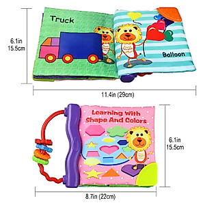 Hapavis Teething Cloth Books Soft Activity Crinkle Baby Books Toys for Early Education for Babies Teether Ring Shape and Colors