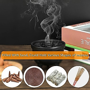 JUXYES Vintage Tripod Incense Burner Holder with Lid, Cast Iron Incense Holder Metal Cauldron Censer Antique Cone Coil Incense Burner Holder for Incense Resins, Cones or Wax Melts
